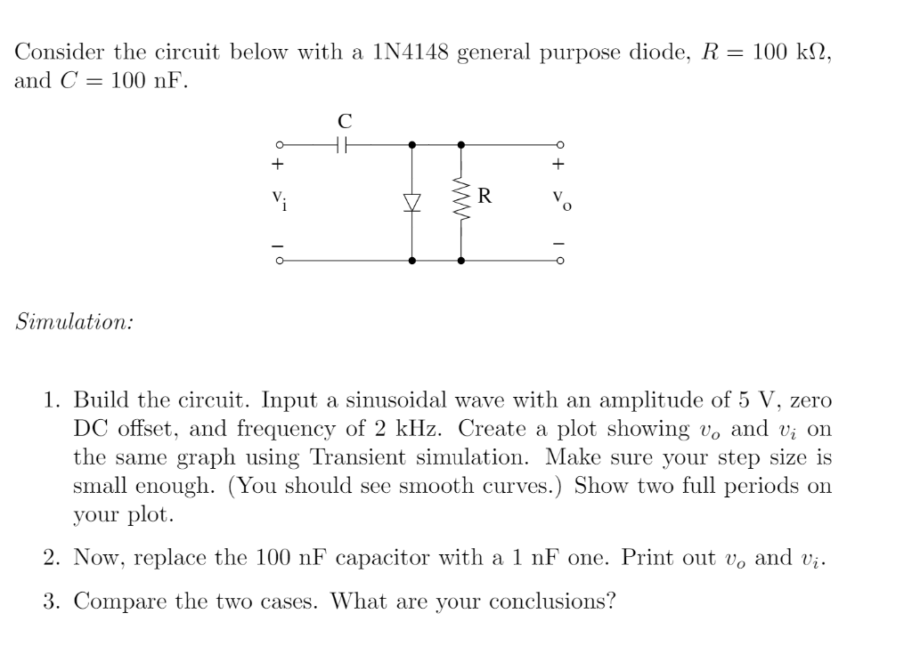 Solved Consider the circuit below with a 1N4148 general | Chegg.com