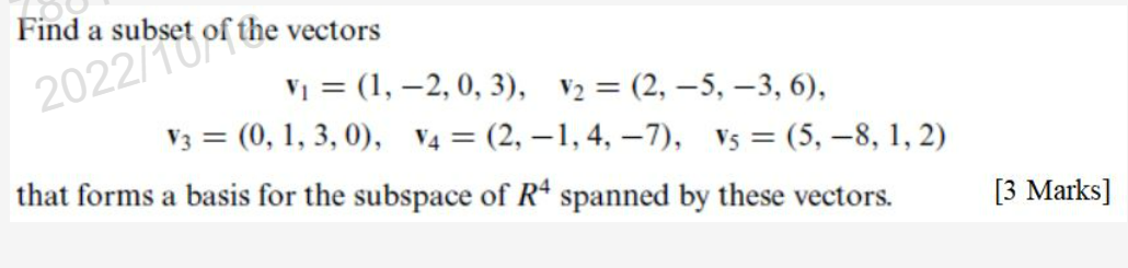 Solved Find a subset of the vectors | Chegg.com