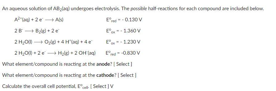 An aqueous solution of AB2(aq) undergoes | Chegg.com