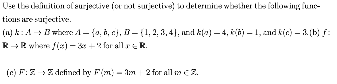 Solved Use the definition of surjective (or not surjective) | Chegg.com