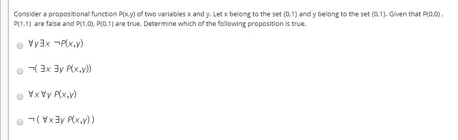 Solved Consider a propositional function P(x,y) of two | Chegg.com