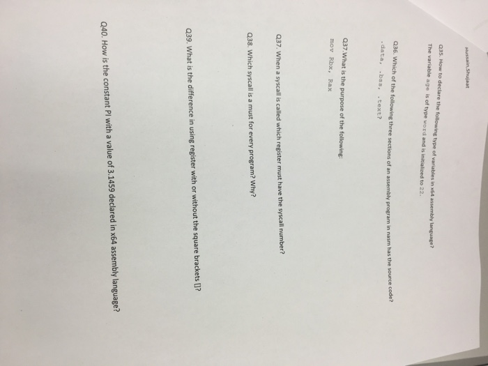 Solved How to declare the following type of variables in x64 | Chegg.com