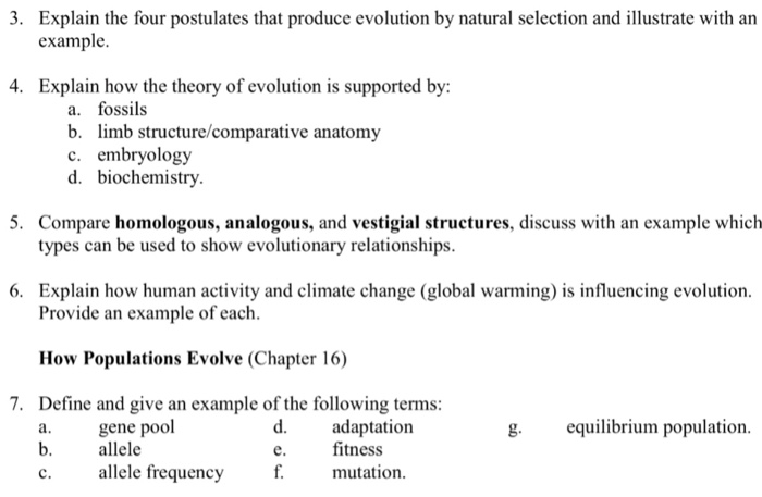 Solved 3. Explain the four postulates that produce evolution | Chegg.com