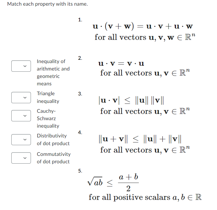 Solved Match each property with its name.u*(v+w)=u*v+u*wfor | Chegg.com
