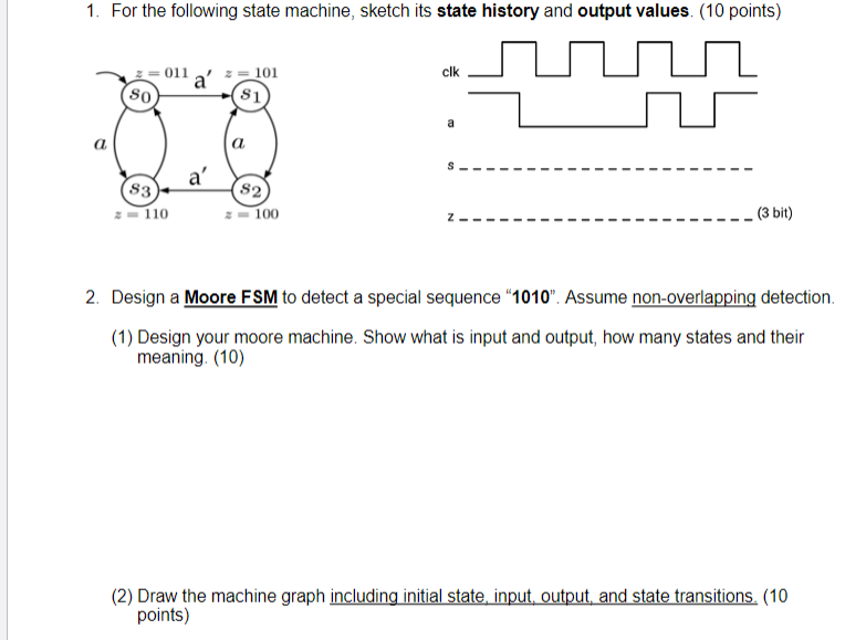 Solved For the following state machine, sketch its state | Chegg.com