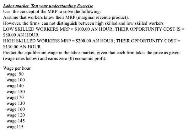 Solved Labor market Test your understanding Exercise Use the | Chegg.com