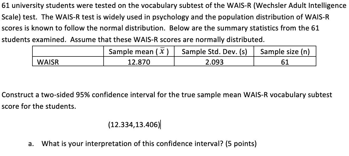 Solved 61 university students were tested on the vocabulary | Chegg.com