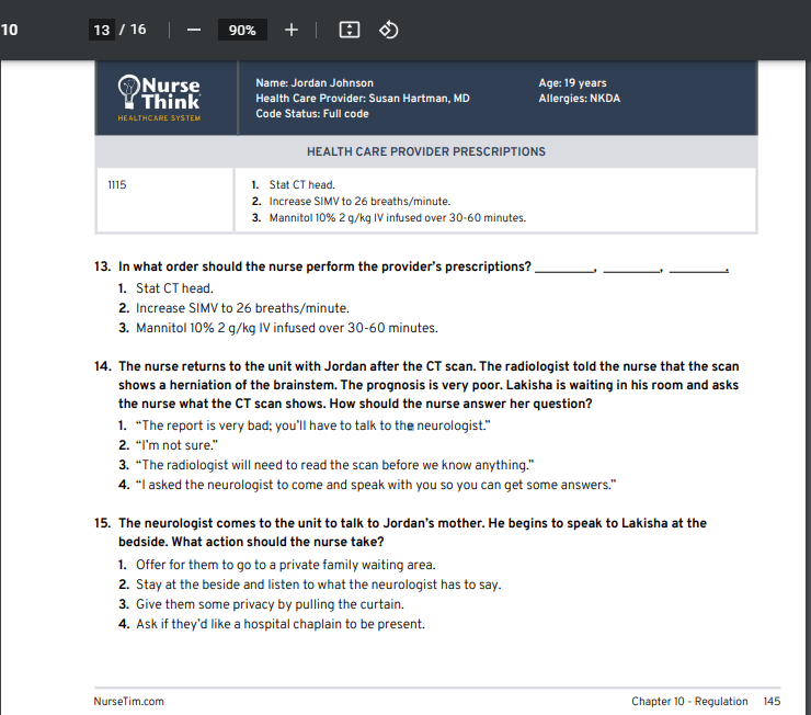 Solved 10 13 / 16 | 90% + | Nurse Think HEALTHCARE SYSTEM | Chegg.com