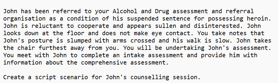 Solved Make a script scenario for John's counselling session | Chegg.com