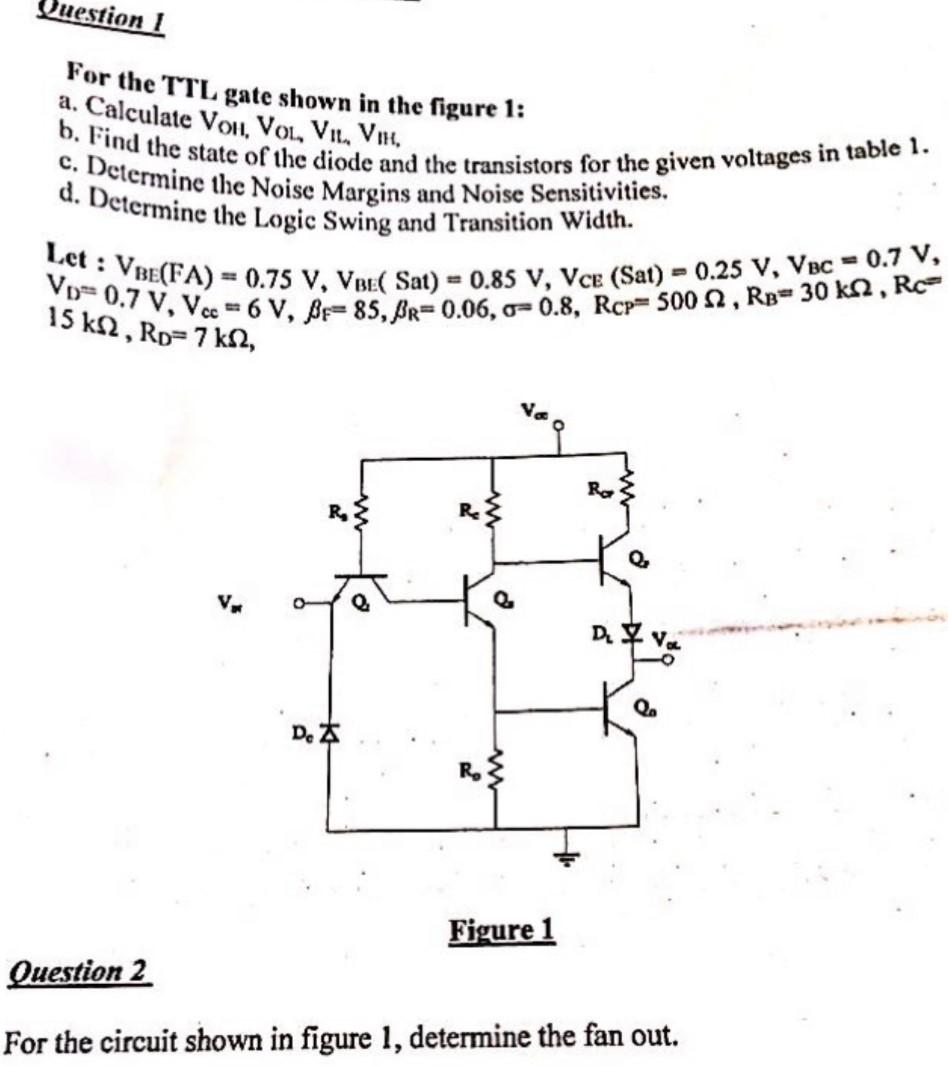 Solved For the TTL gate shown in the figure 1: a. Calculate | Chegg.com