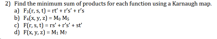 Solved 2) Find the minimum sum of products for each function | Chegg.com