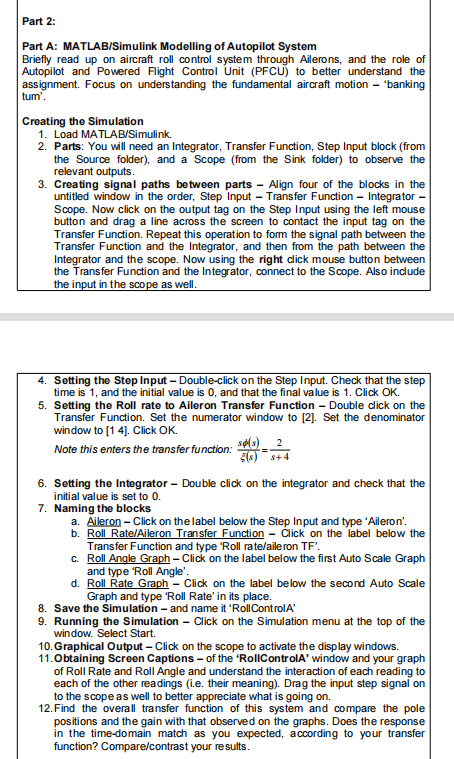 Solved Part 2: Part A: MATLAB/Simulink Modelling of | Chegg.com