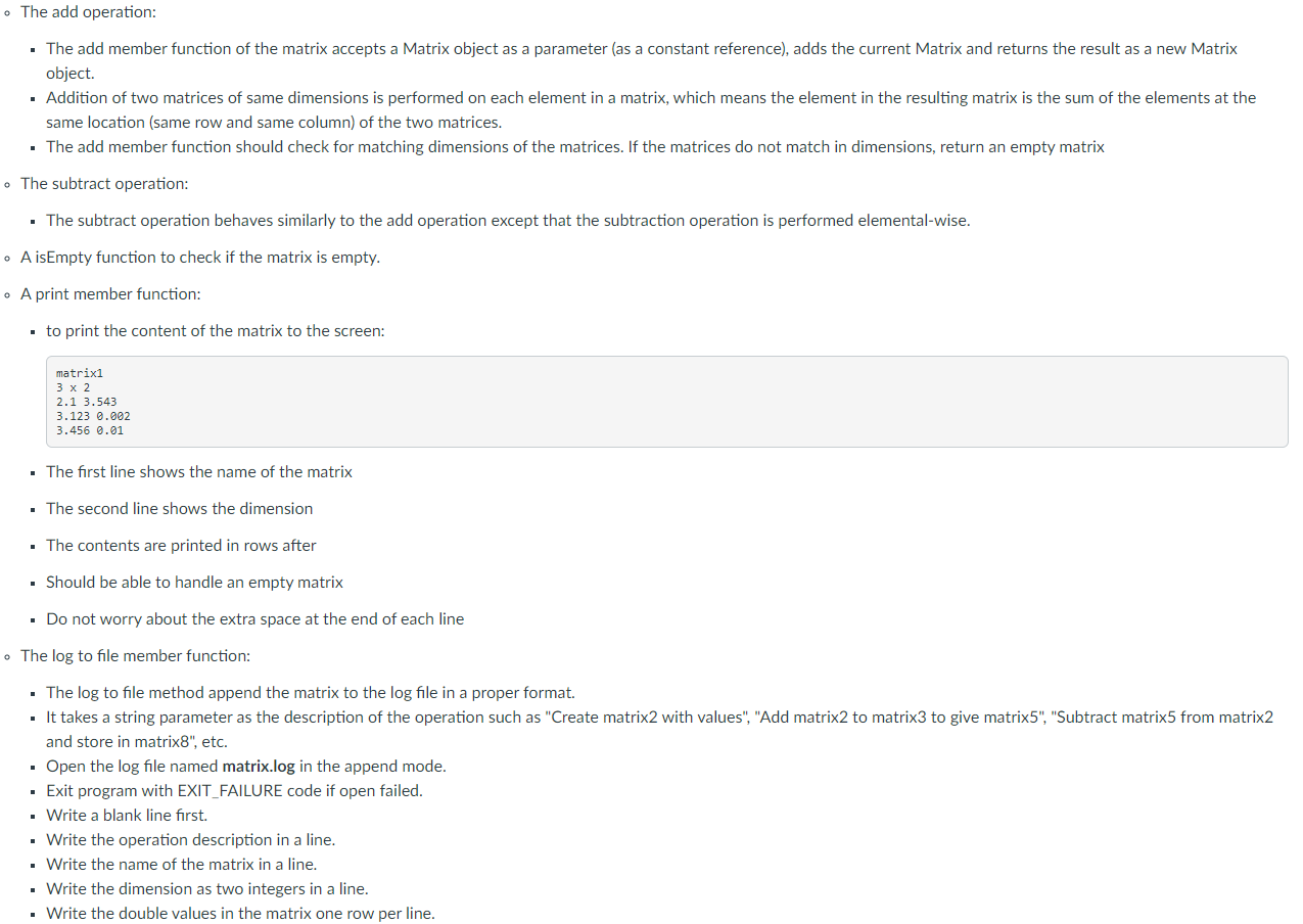 Project 4 - Matrix Calculation With Logging Overview | Chegg.com