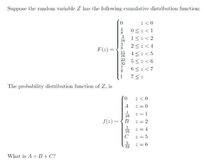 Solved Suppose the random variable Z has the following | Chegg.com