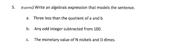 Solved 5 6 Points Write An Algebraic Expression That