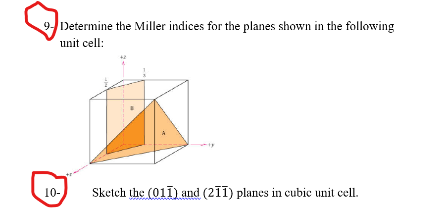 Solved 9- Determine the Miller indices for the planes shown | Chegg.com