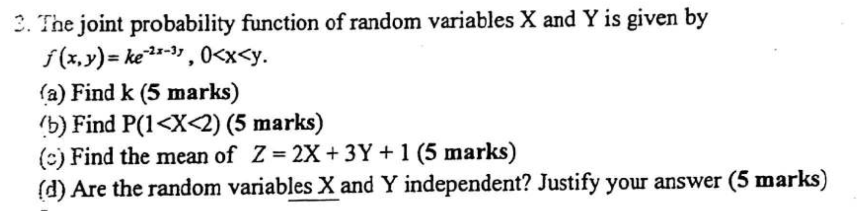 Solved Z. The joint probability function of random variables | Chegg.com