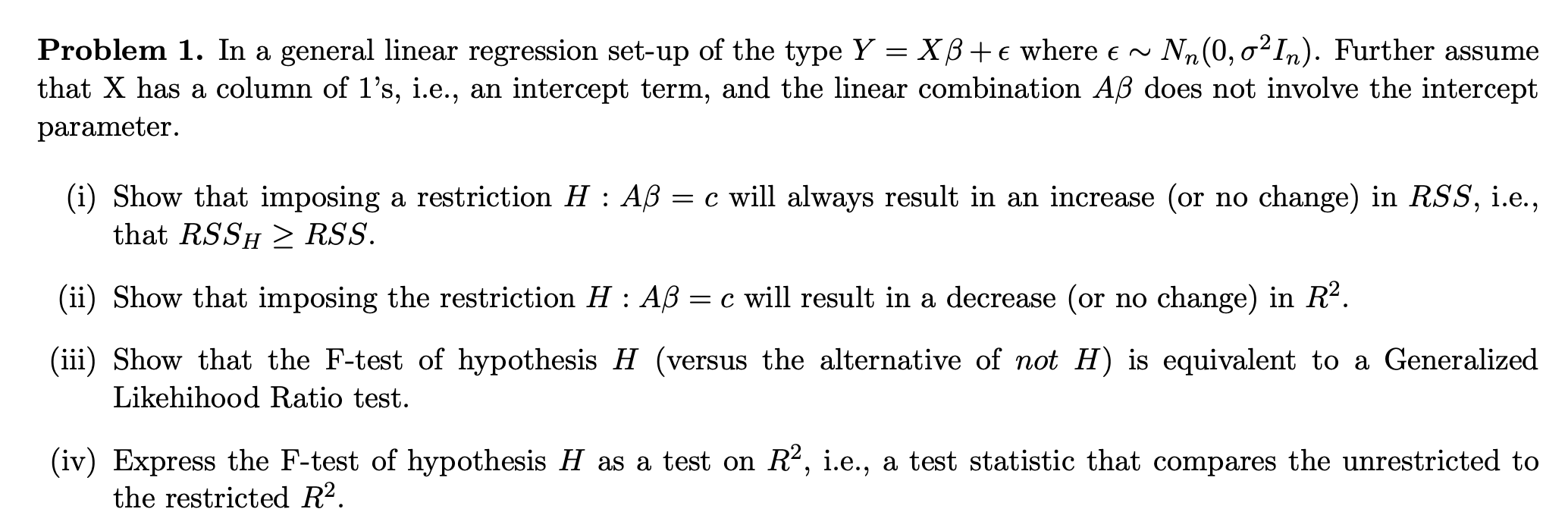 Solved Problem 1. In a general linear regression set-up of | Chegg.com