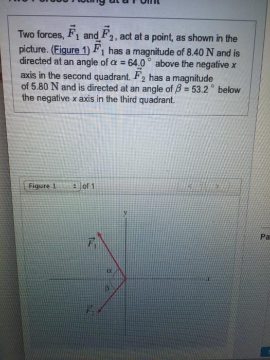 Solved Two forces, F1 and F2, act at a point, as shown in | Chegg.com