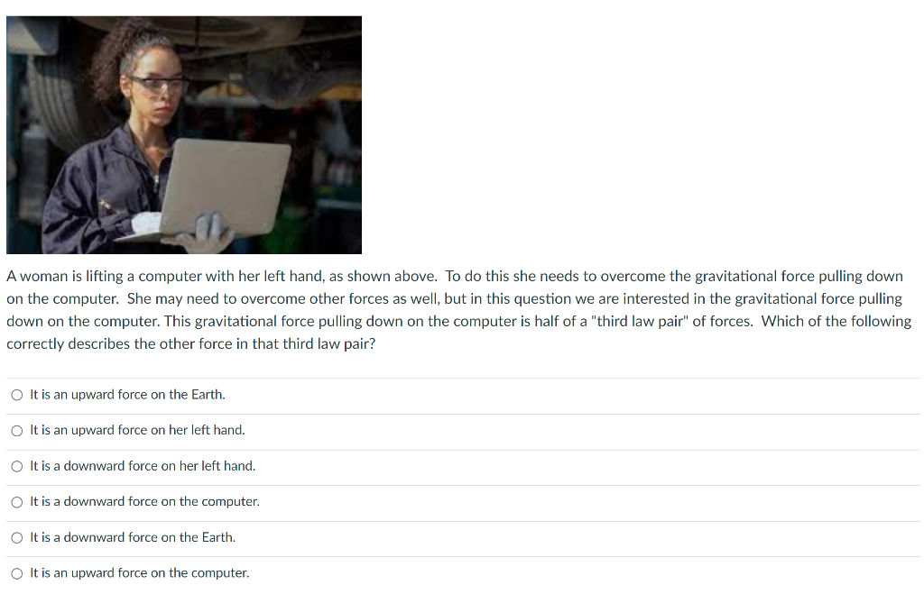 Solved A woman is lifting a computer with her left hand, as | Chegg.com