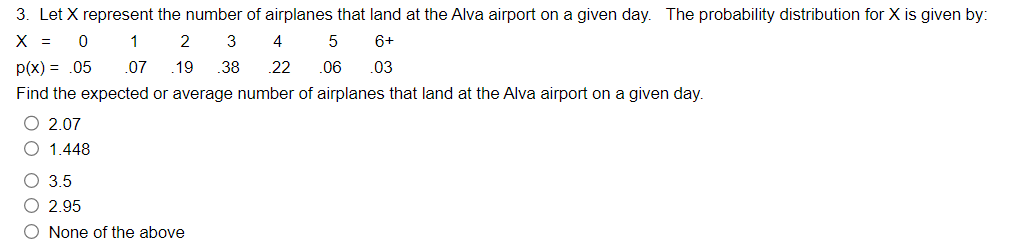 Solved 3. Let X represent the number of airplanes that land | Chegg.com
