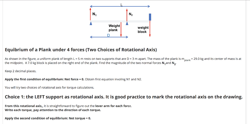 Solved N, N2 Weight plank weight block Equibrium of a Plank | Chegg.com