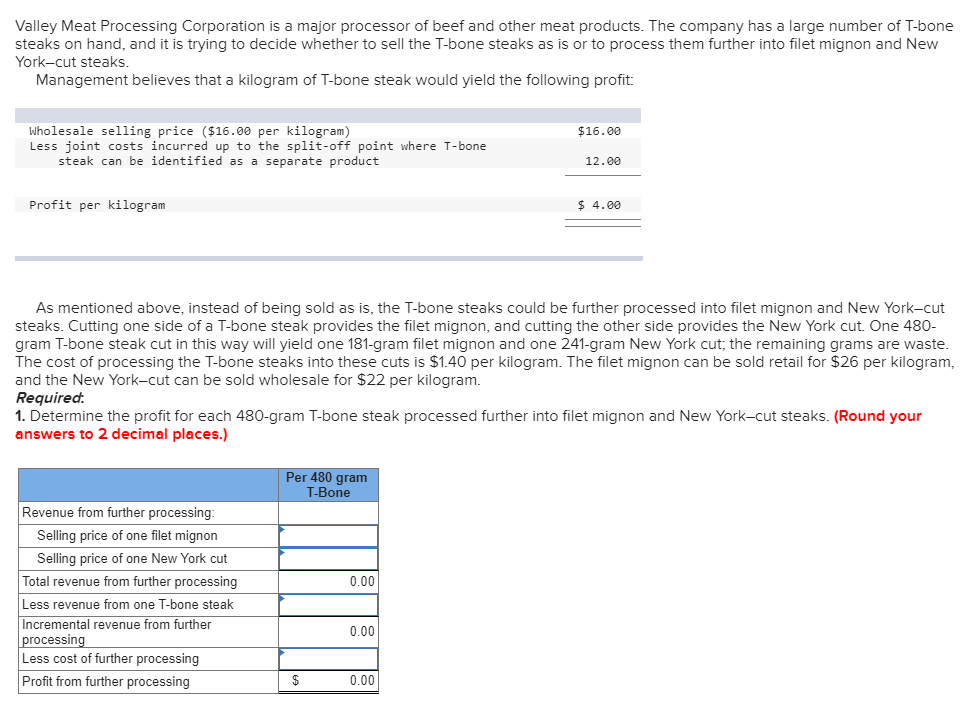 Solved Valley Meat Processing Corporation is a major | Chegg.com