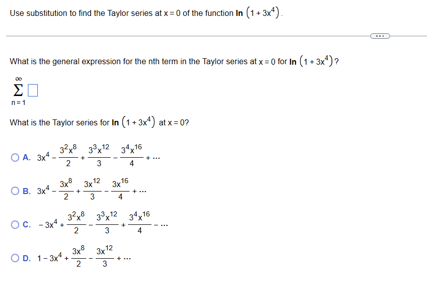 Solved Use substitution to find the Taylor series at x=0 of | Chegg.com