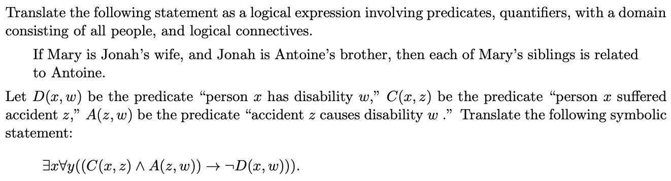 Solved Translate the following statement as a logical | Chegg.com