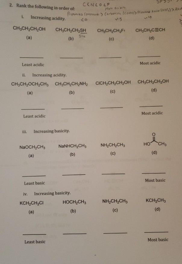 Solved 2. Rank the following in order of: i. Increasing | Chegg.com