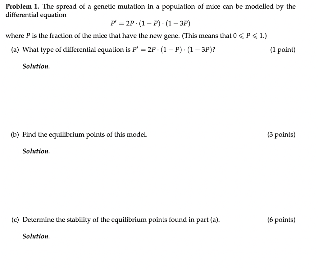Solved Problem 1. The spread of a genetic mutation in a | Chegg.com