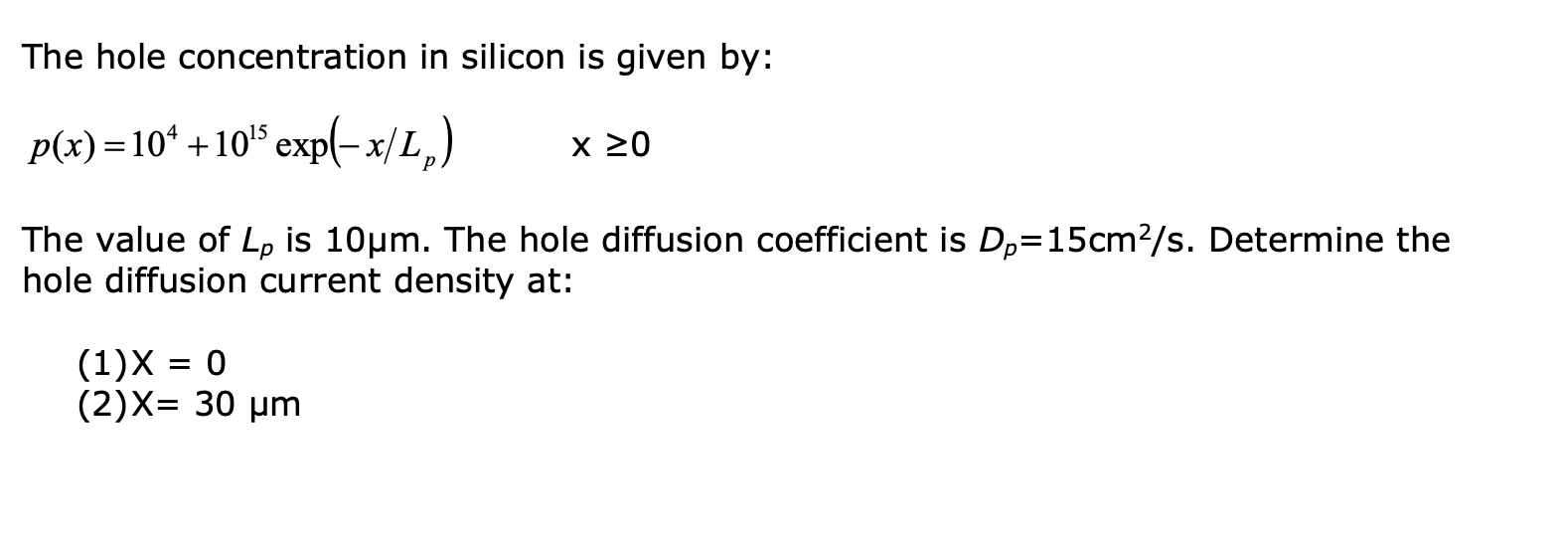 Solved The hole concentration in silicon is given by: | Chegg.com
