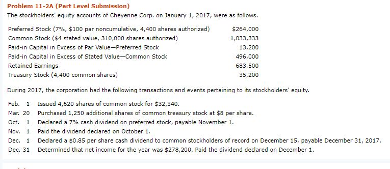 Solved Problem 11-2A (Part Level Submission) The | Chegg.com