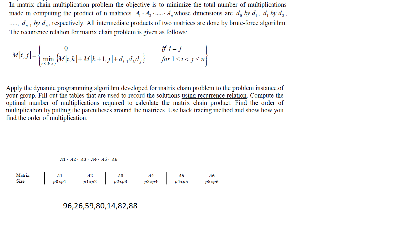 Solved In matrix chain multiplication problem the objective | Chegg.com