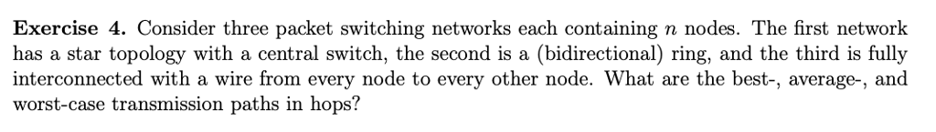 Solved Exercise 4. Consider three packet switching networks | Chegg.com