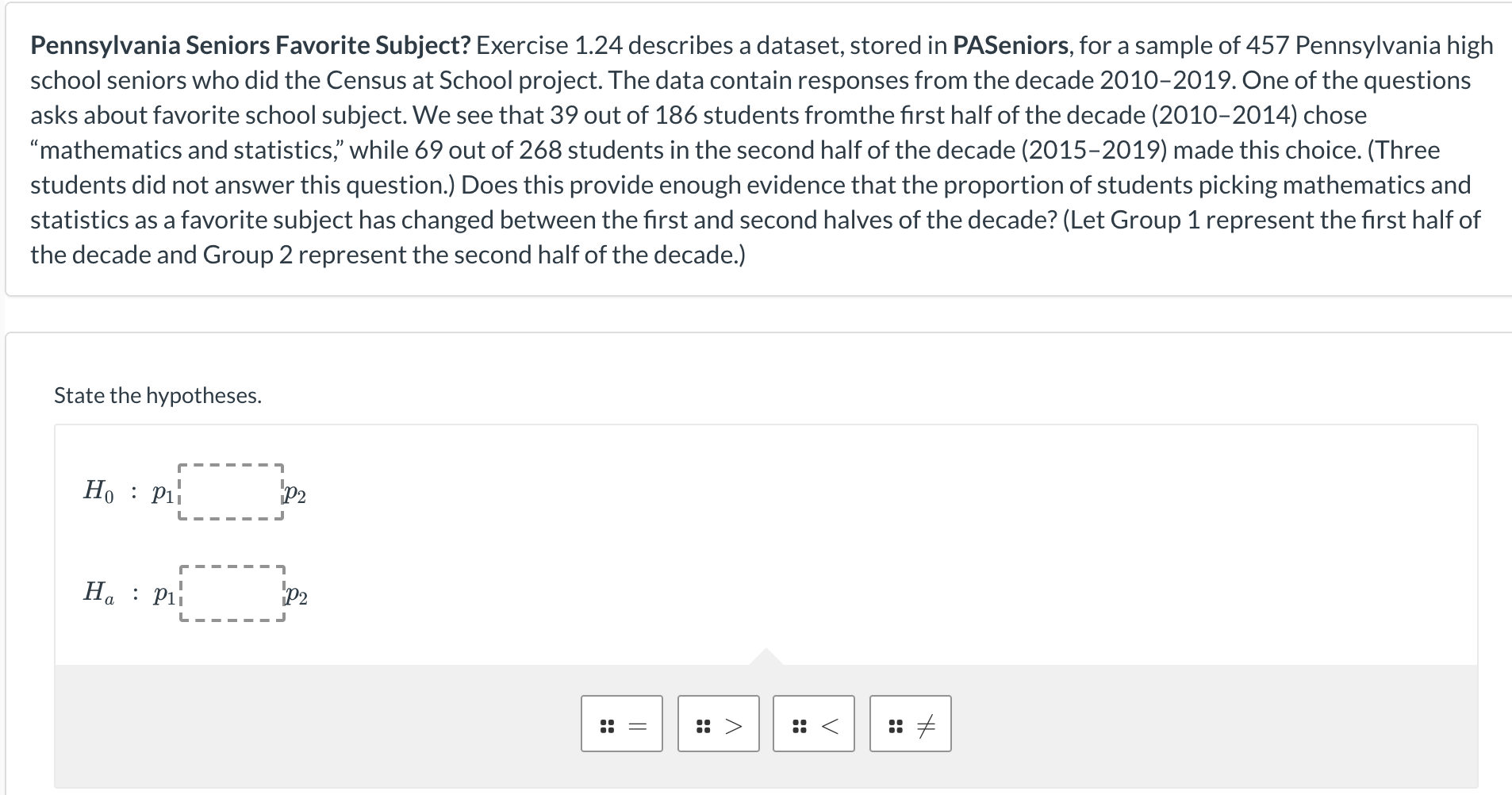 Solved Pennsylvania Seniors Favorite Subject? Exercise 1.24 | Chegg.com