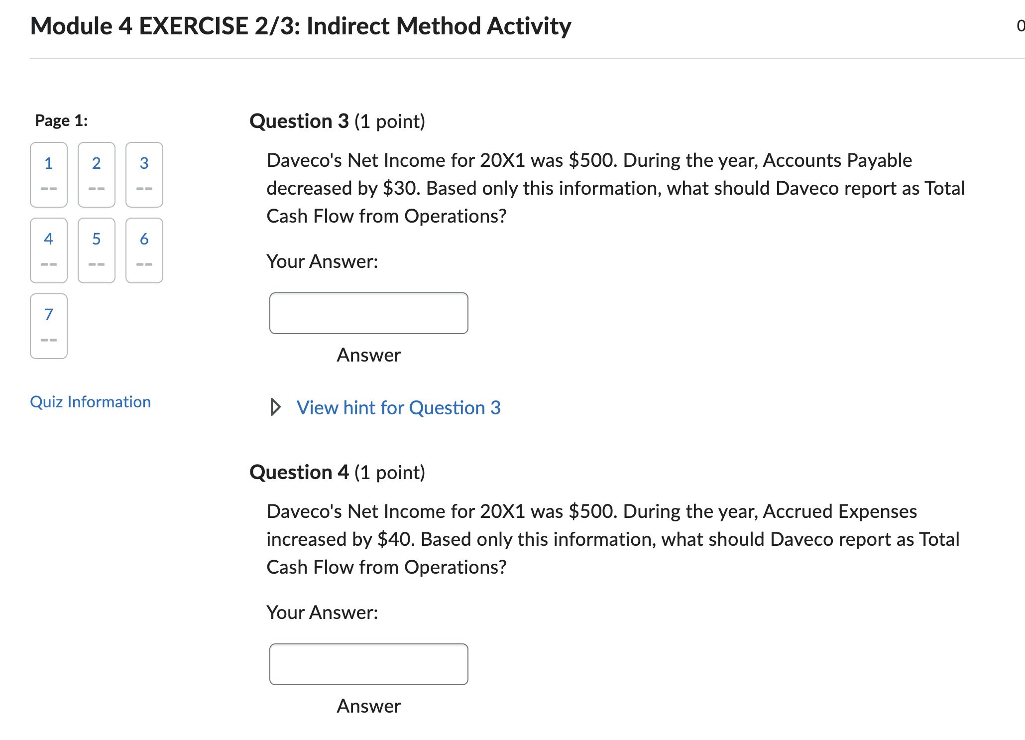 Solved Module 4 EXERCISE 2/3: Indirect Method Activity Page | Chegg.com