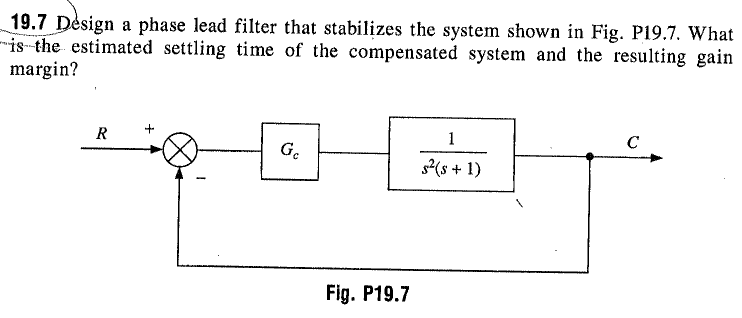 Solved 19.7 Désign a phase lead filter that stabilizes the | Chegg.com