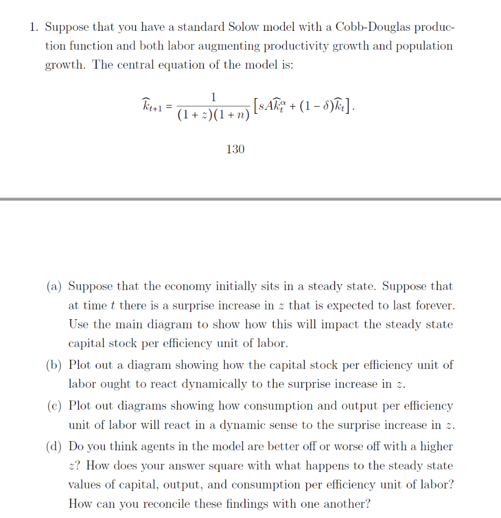 1. Suppose that you have a standard Solow model with | Chegg.com