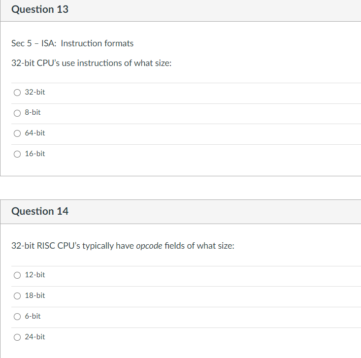 Solved Question 13 Sec 5 - ISA: Instruction formats 32-bit | Chegg.com
