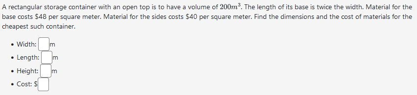 [Solved]: A rectangular storage container with an open top