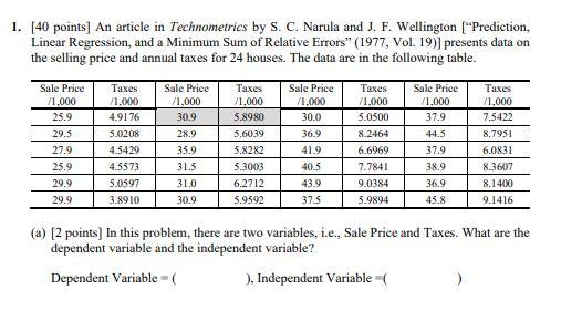 Solved 1. [40 points] An article in Technometrics by S. C. | Chegg.com