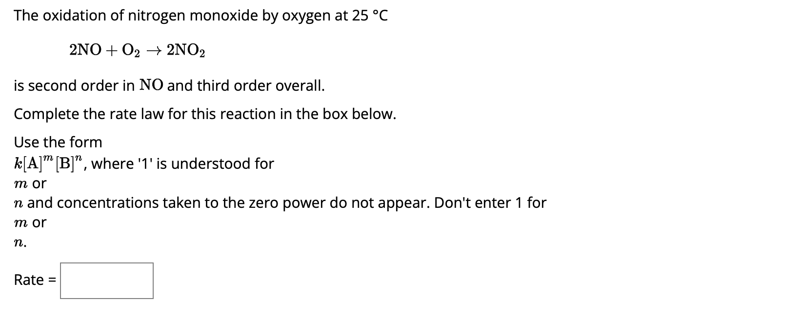 Solved The oxidation of nitrogen monoxide by oxygen at | Chegg.com