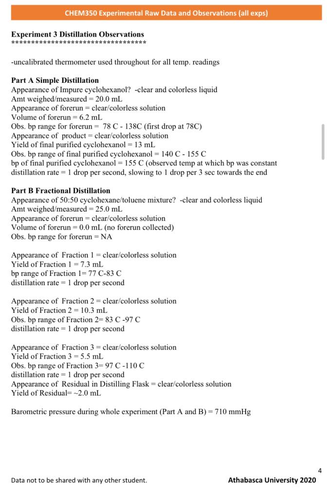 Solved Experiment 3 Distillation Observations -uncalibrated | Chegg.com
