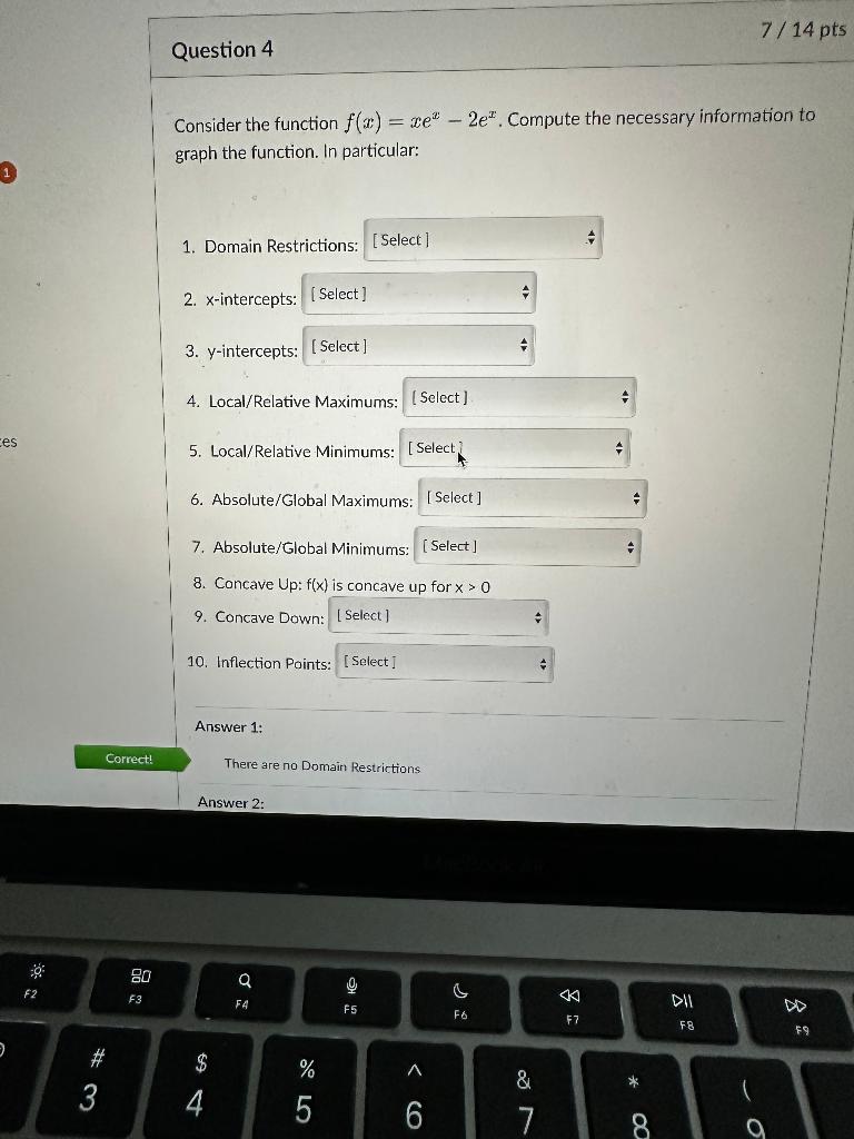 Solved Consider the function f(x)=xex−2ex. Compute the | Chegg.com