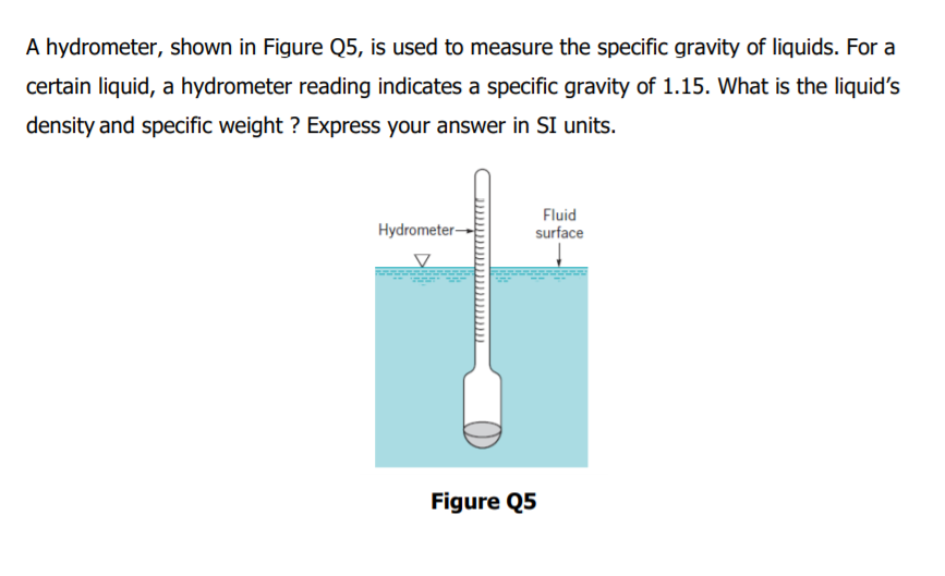 Solved A hydrometer, shown in Figure Q5, is used to measure | Chegg.com Solved A hydrometer, shown in Figure Q5, is used to measure | Chegg.com