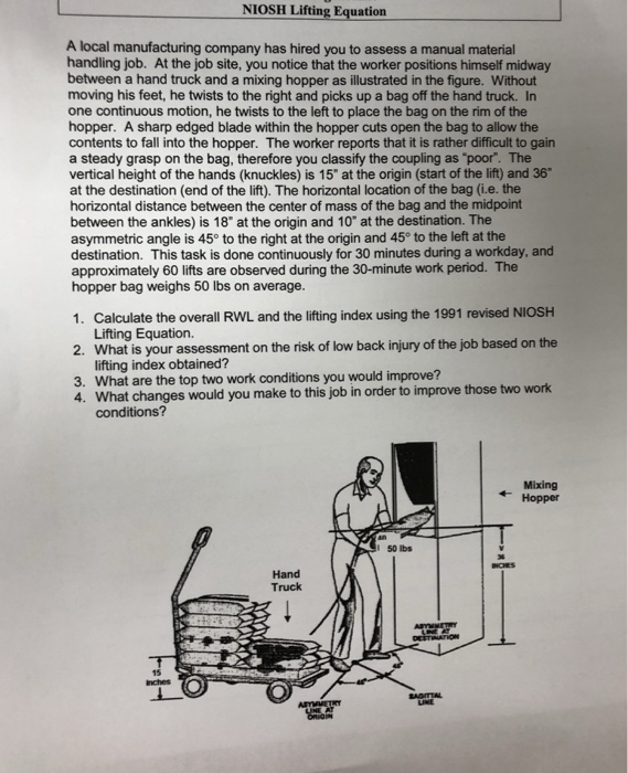 Solved NIOSH Lifting Equation A local manufacturing company | Chegg.com