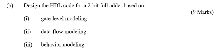 Solved (b) Design the HDL code for a 2-bit full adder based | Chegg.com