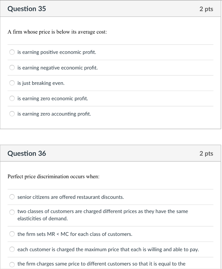 Solved Question 35 2 Pts A Firm Whose Price Is Below Its