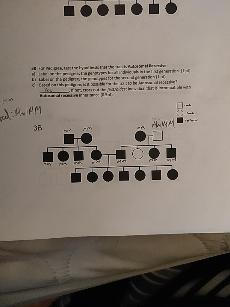 Solved 3B. For Pedigree, test the hypothesis that the trait | Chegg.com